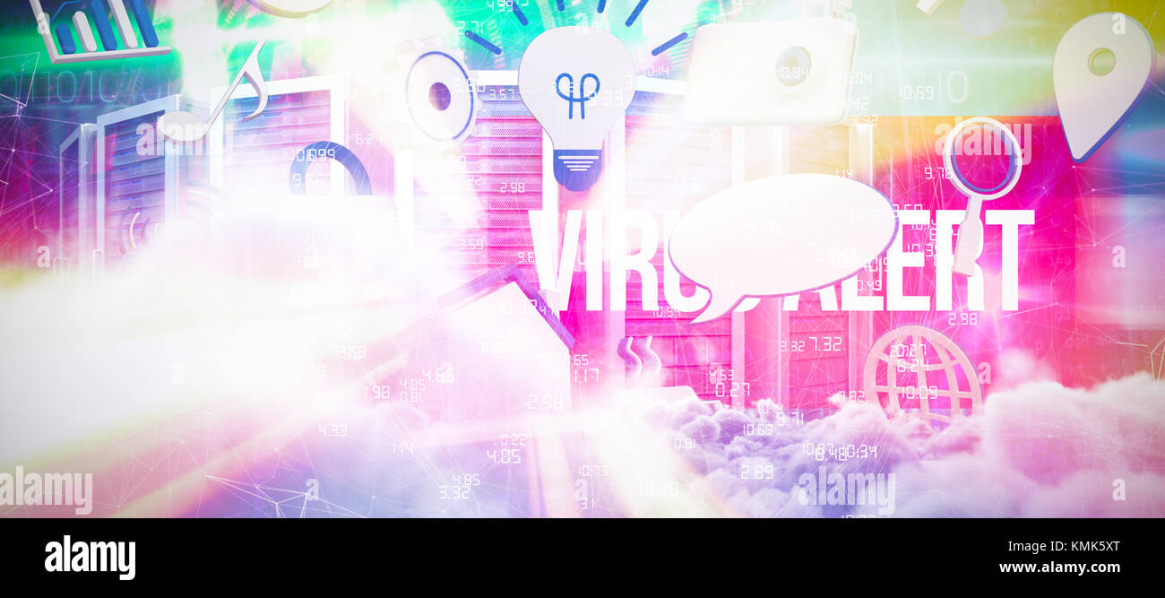 Digitally generated image of storm clouds against virus alert against ...