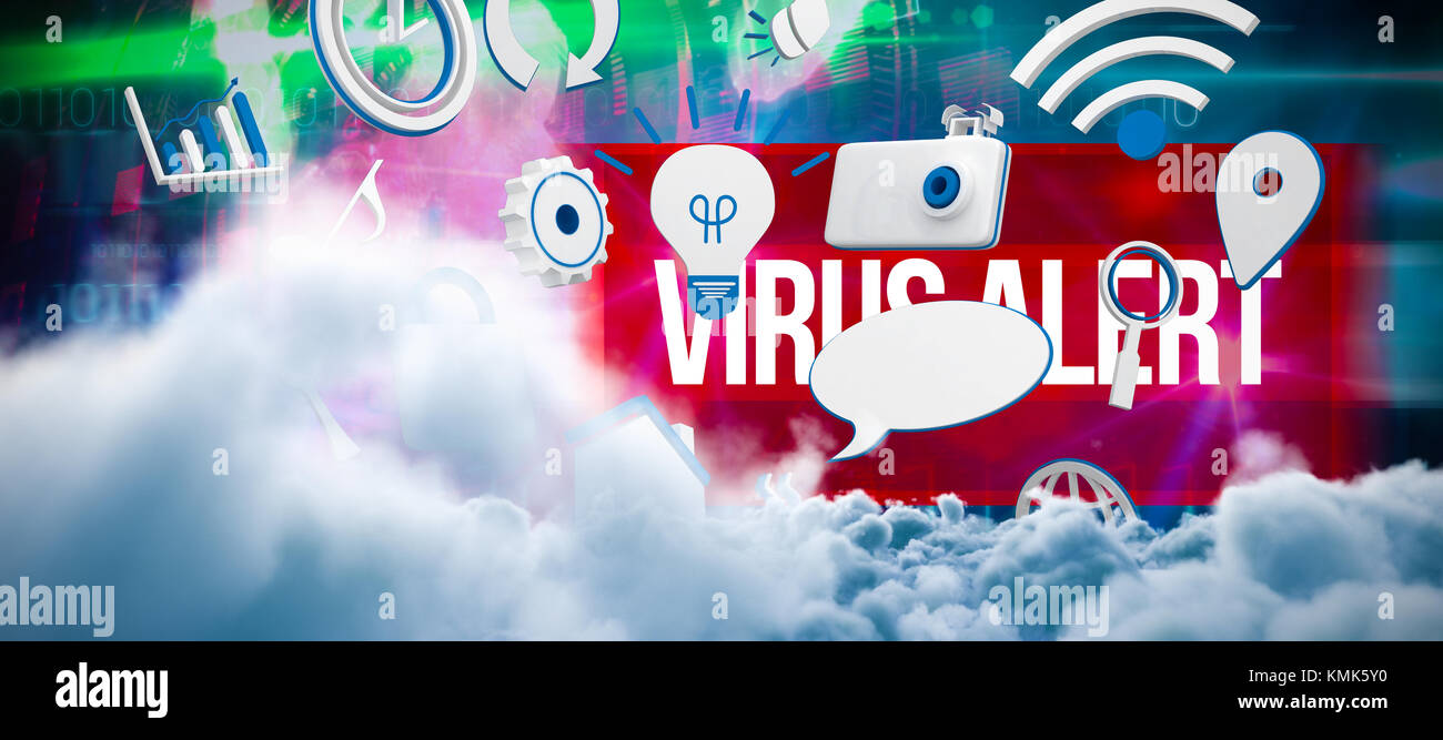 Digitally generated image of storm clouds against virus alert against ...