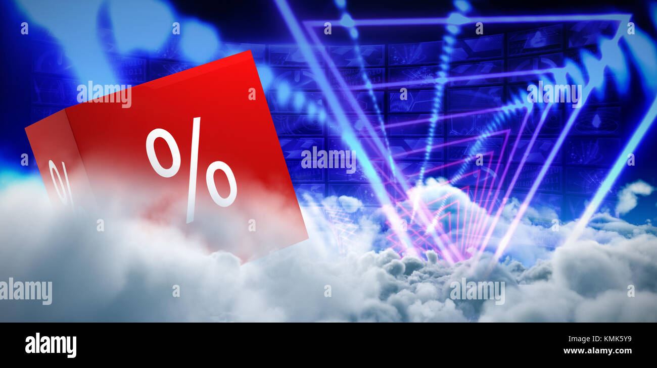 Vector icon of percentage symbol against composite image of triangle ...