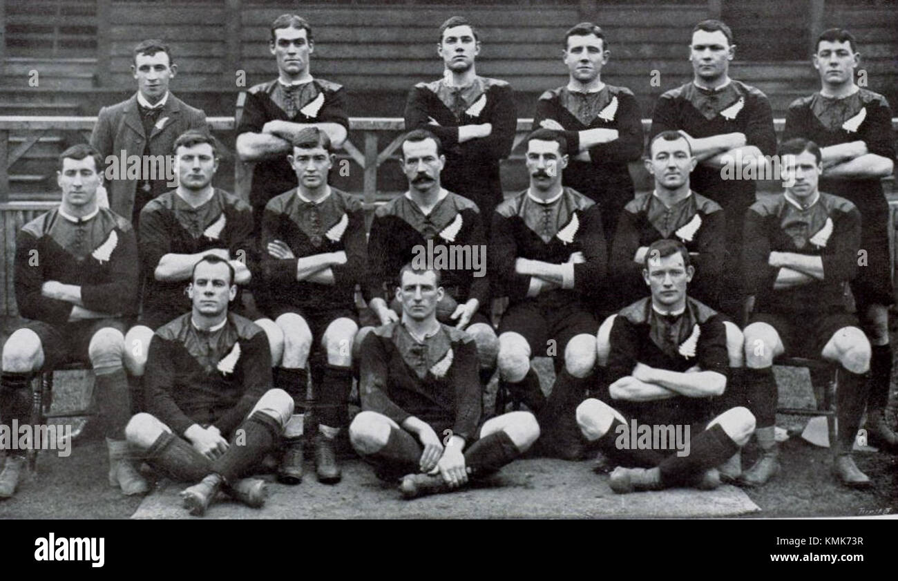 This image showcases the original All Blacks rugby team during their ...