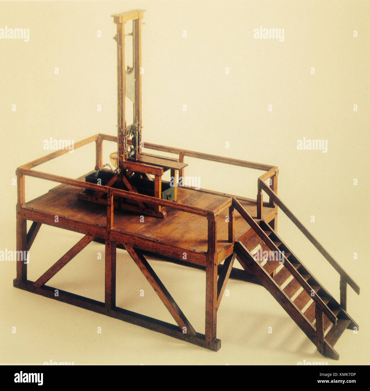 A detailed model of a guillotine, a historical execution device used ...