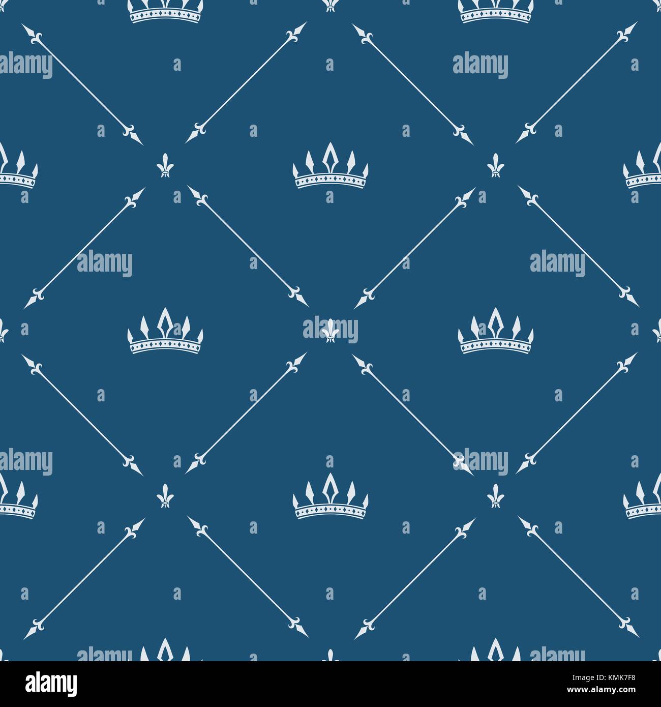 Royal wallpaper seamless pattern with crown and decorative elements ...