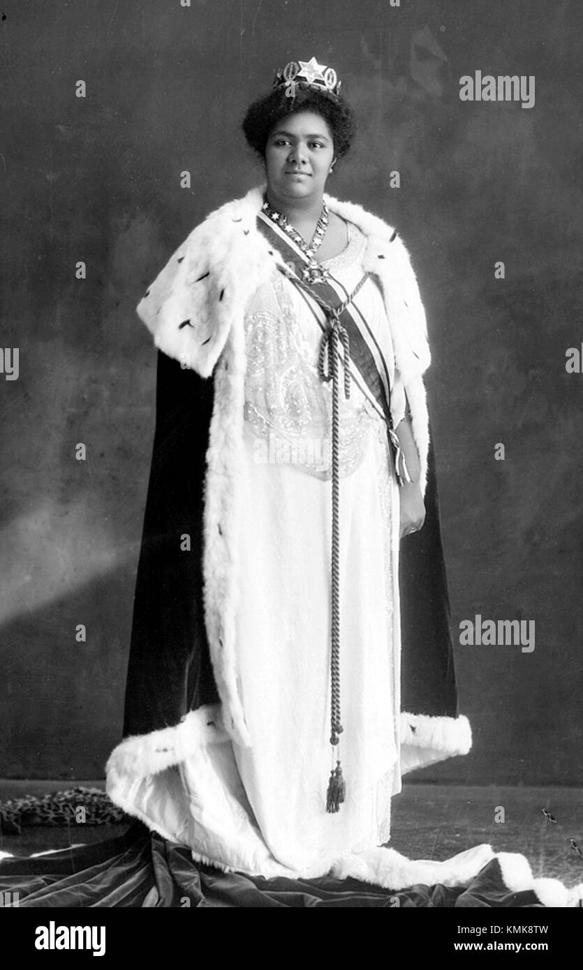 Salote Tupou III of Tonga is depicted in her coronation robe, a key ...