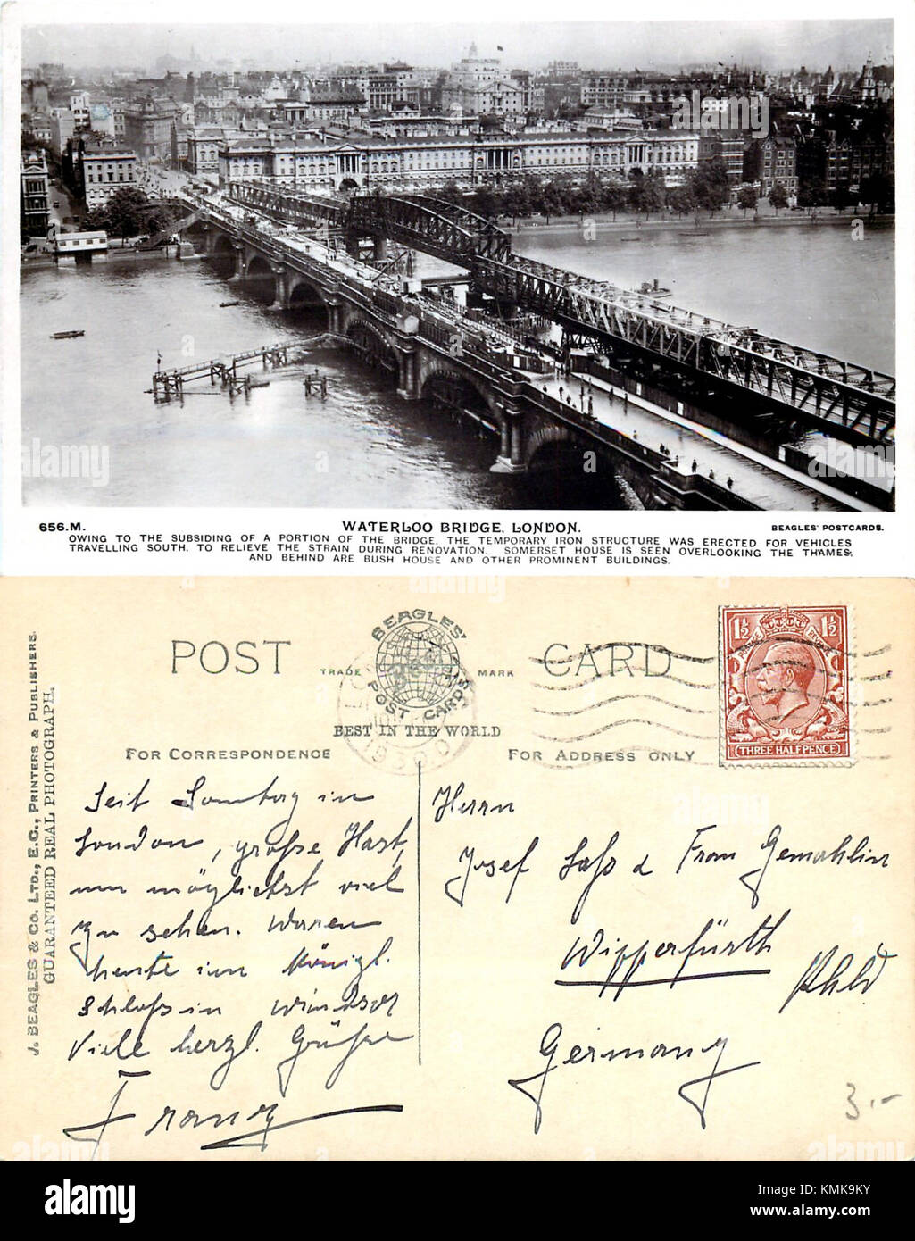 A photograph of Waterloo Bridge from around 1925, capturing the bridge ...
