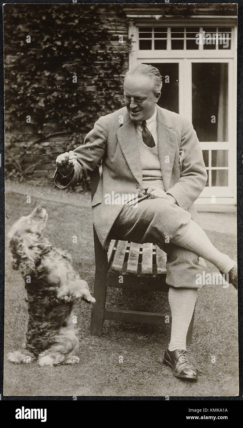 The photograph depicts Hugh Walpole, an English author, at Brackenburn ...