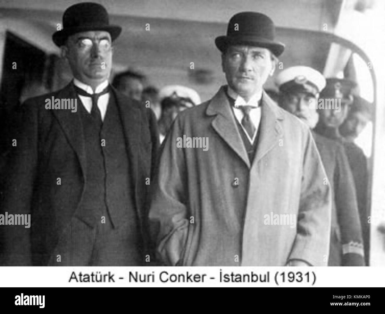 A historic photograph showing Nuri Bey and Gazi Mustafa Kemal (AtatÃ¼rk) in Istanbul, captured ...