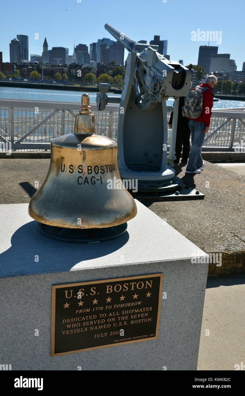 USS Boston ships bell in Charlestown navy yard Boston USA Stock Photo ...