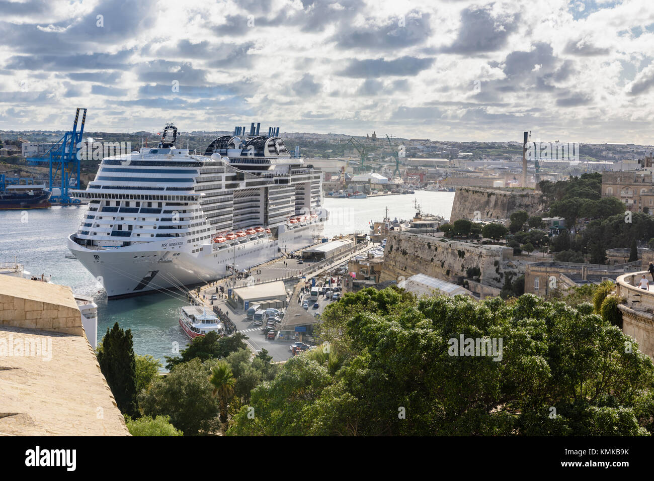 Cruise liner ship MSC Meraviglia in Valletta Harbour, Malta Stock Photo ...