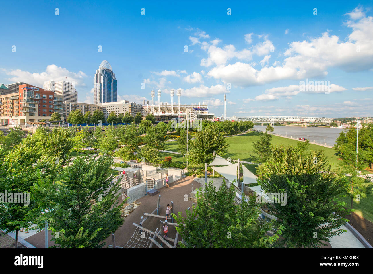 Smale Riverfront Park in Cincinnati, Ohio next to the John A Roebling ...
