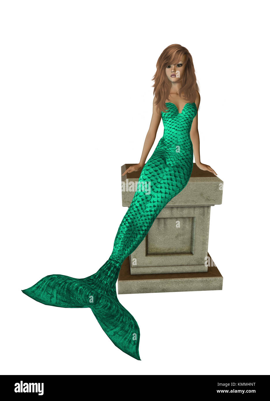 Green mermaid sitting on a pedestal on a white background Stock Photo ...