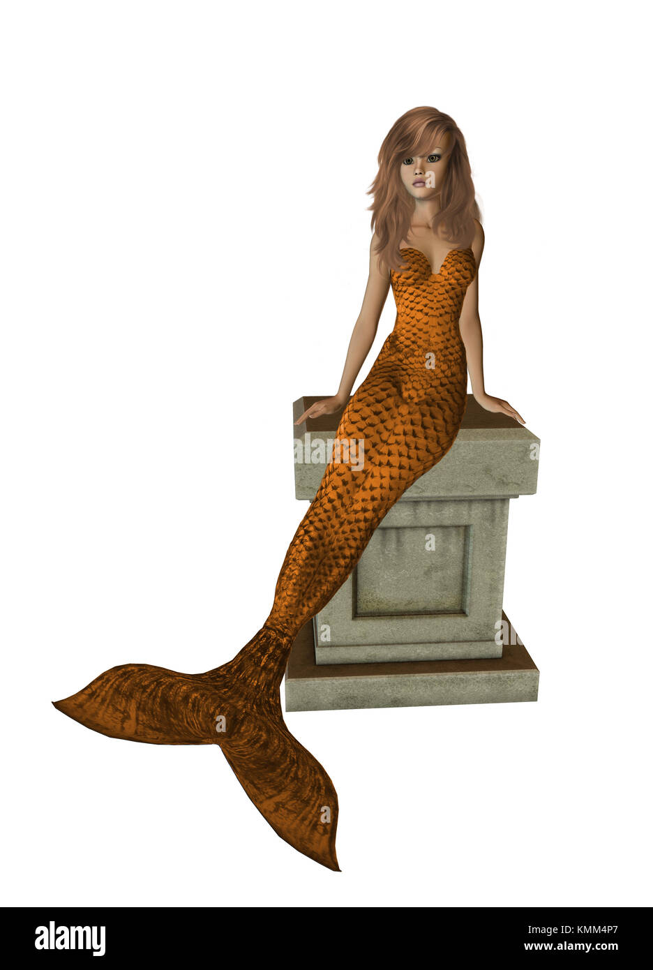 Orange mermaid sitting on a pedestal on a white background Stock Photo ...