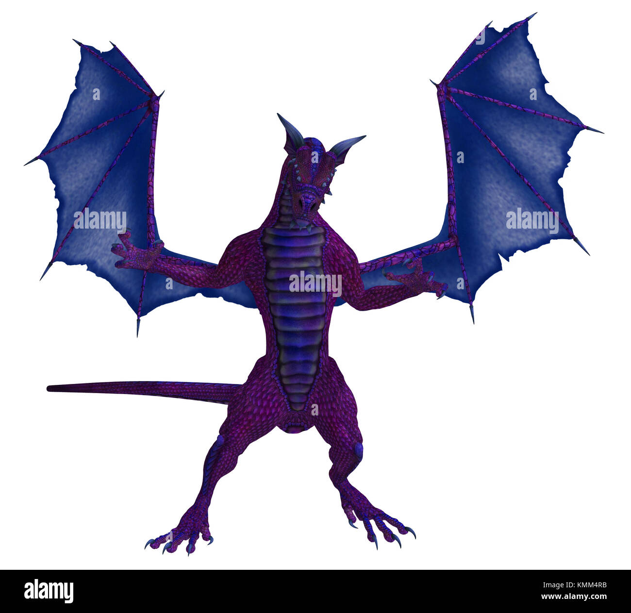 Purple blue dragon standing with wings spread Stock Photo - Alamy