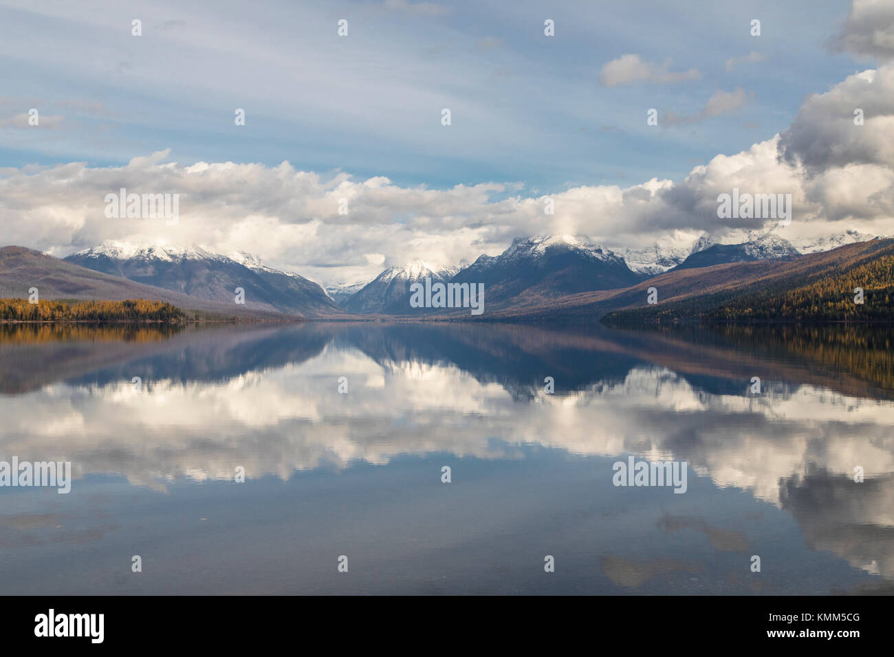 Autumn foliage surrounds Lake McDonald at the Glacier National Park ...
