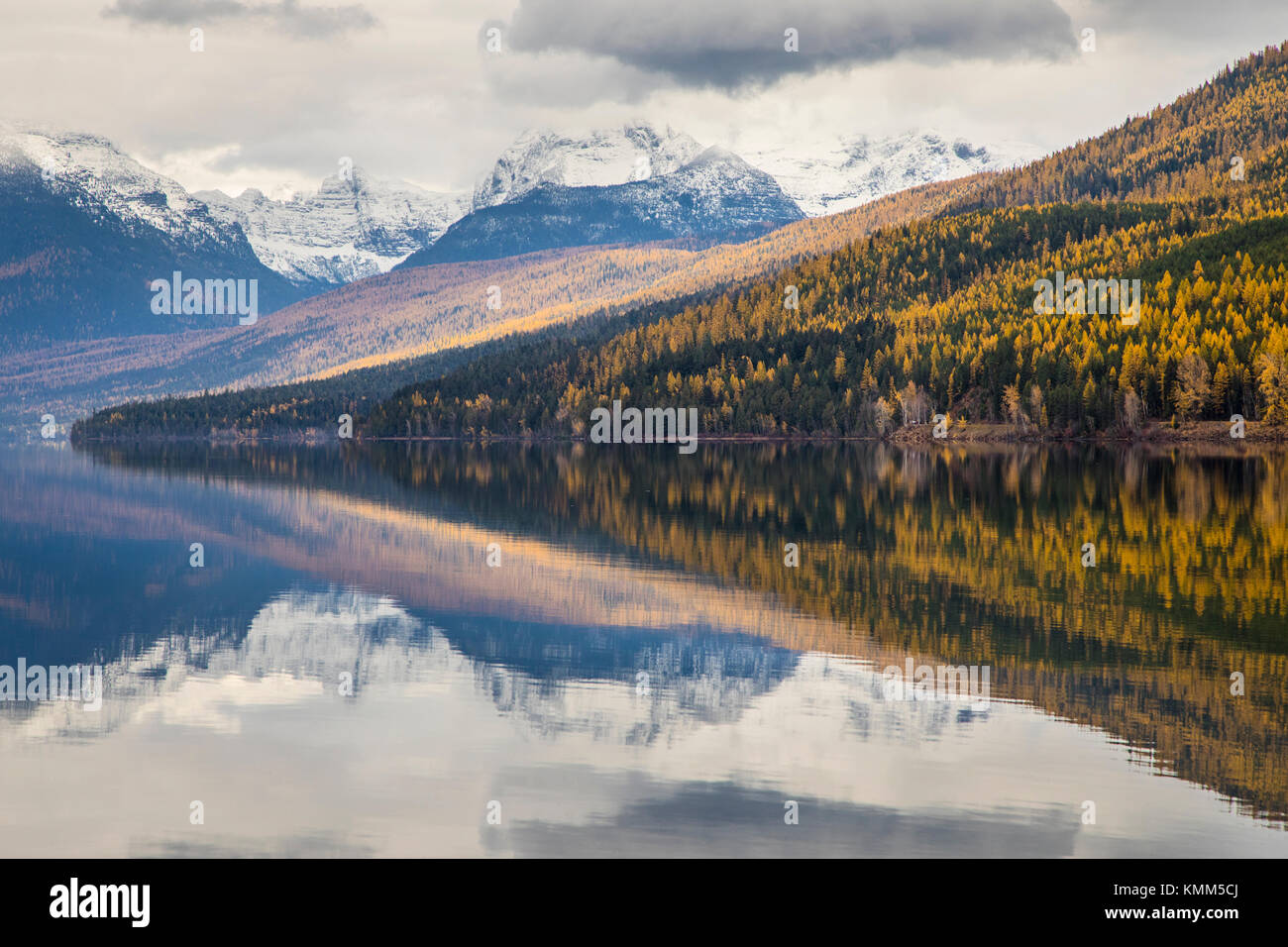 Autumn foliage surrounds Lake McDonald at the Glacier National Park ...