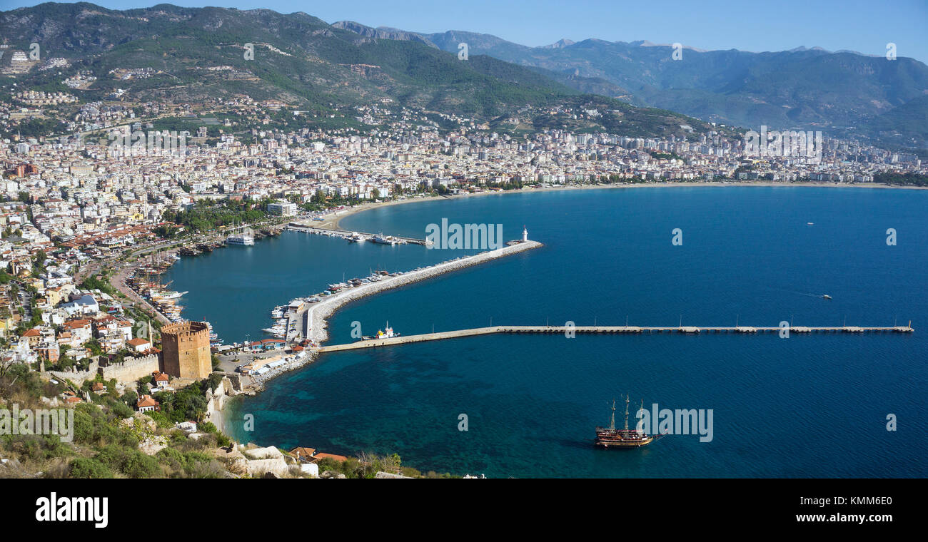 The red tower (Kizil Kule), landmark of Alanya, turkish riviera, Turkey ...