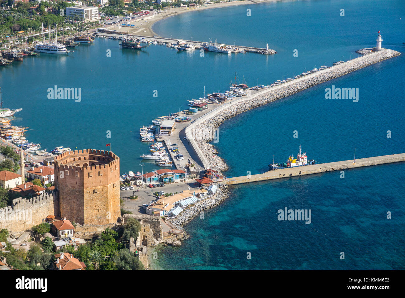 The red tower (Kizil Kule), landmark of Alanya, turkish riviera, Turkey ...
