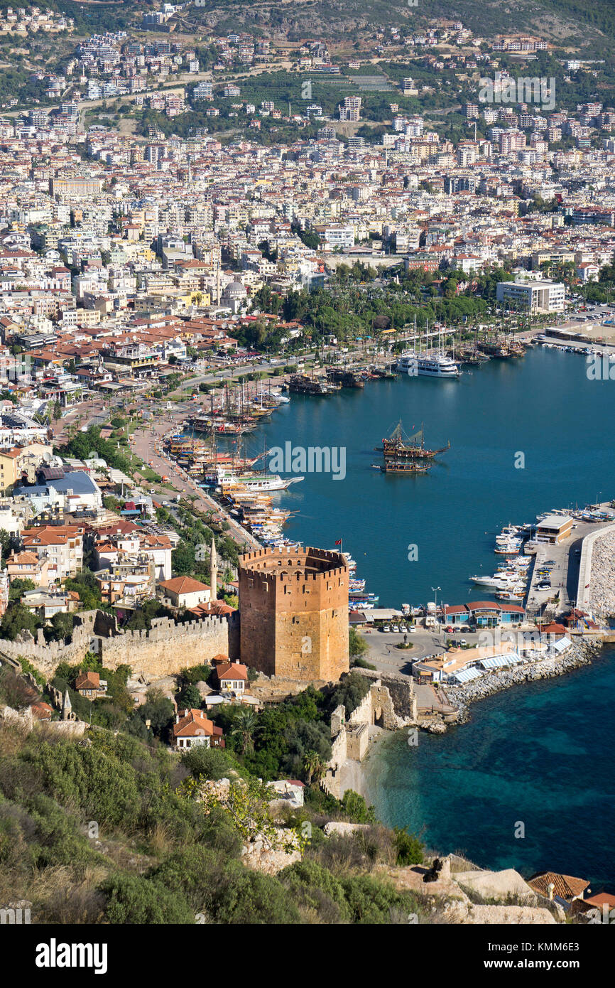 The red tower (Kizil Kule), landmark of Alanya, turkish riviera, Turkey ...