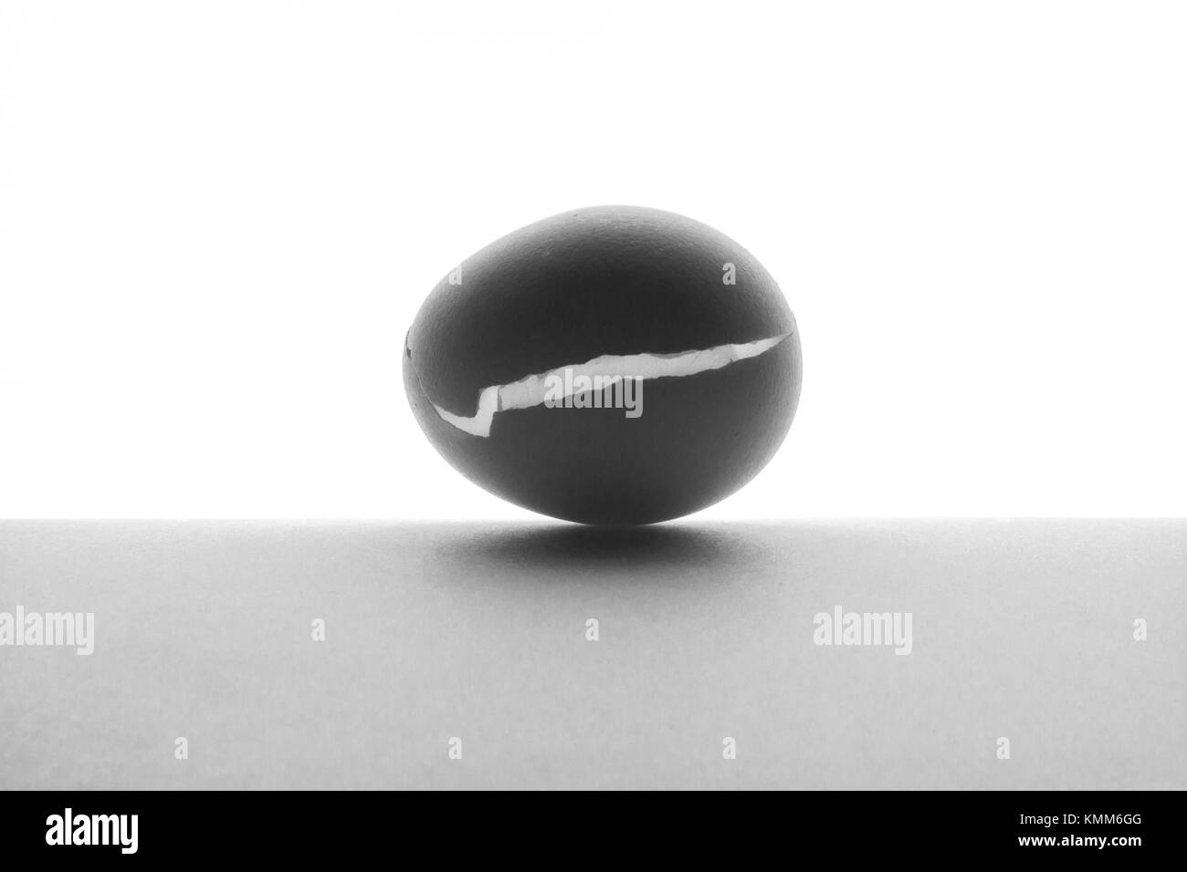 cracked egg shell on white background black and white photo Stock Photo ...
