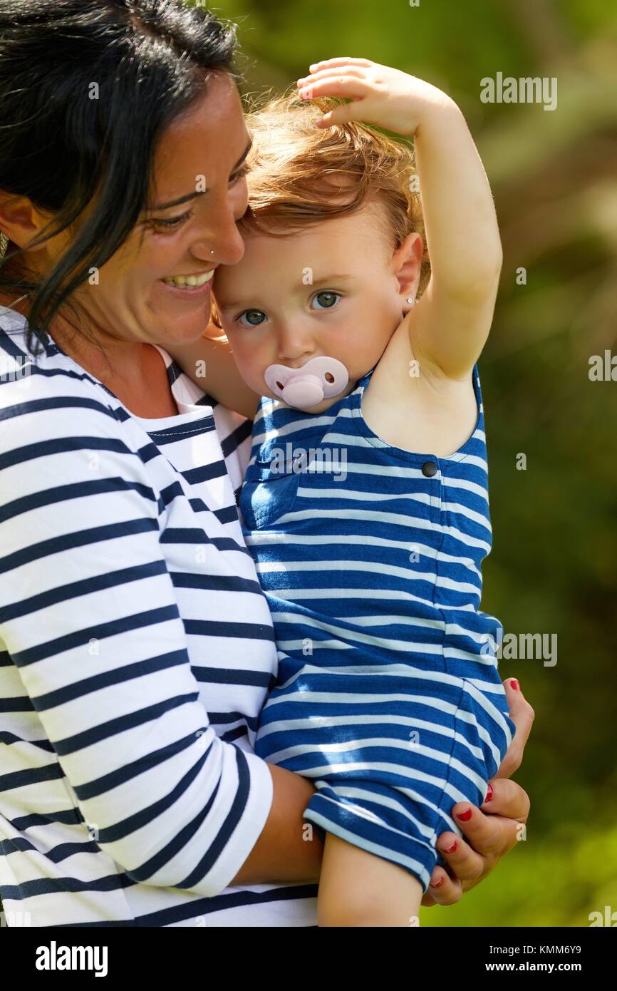 Mother and baby, Getaria, Gipuzkoa, Basque Country, Spain Stock Photo ...
