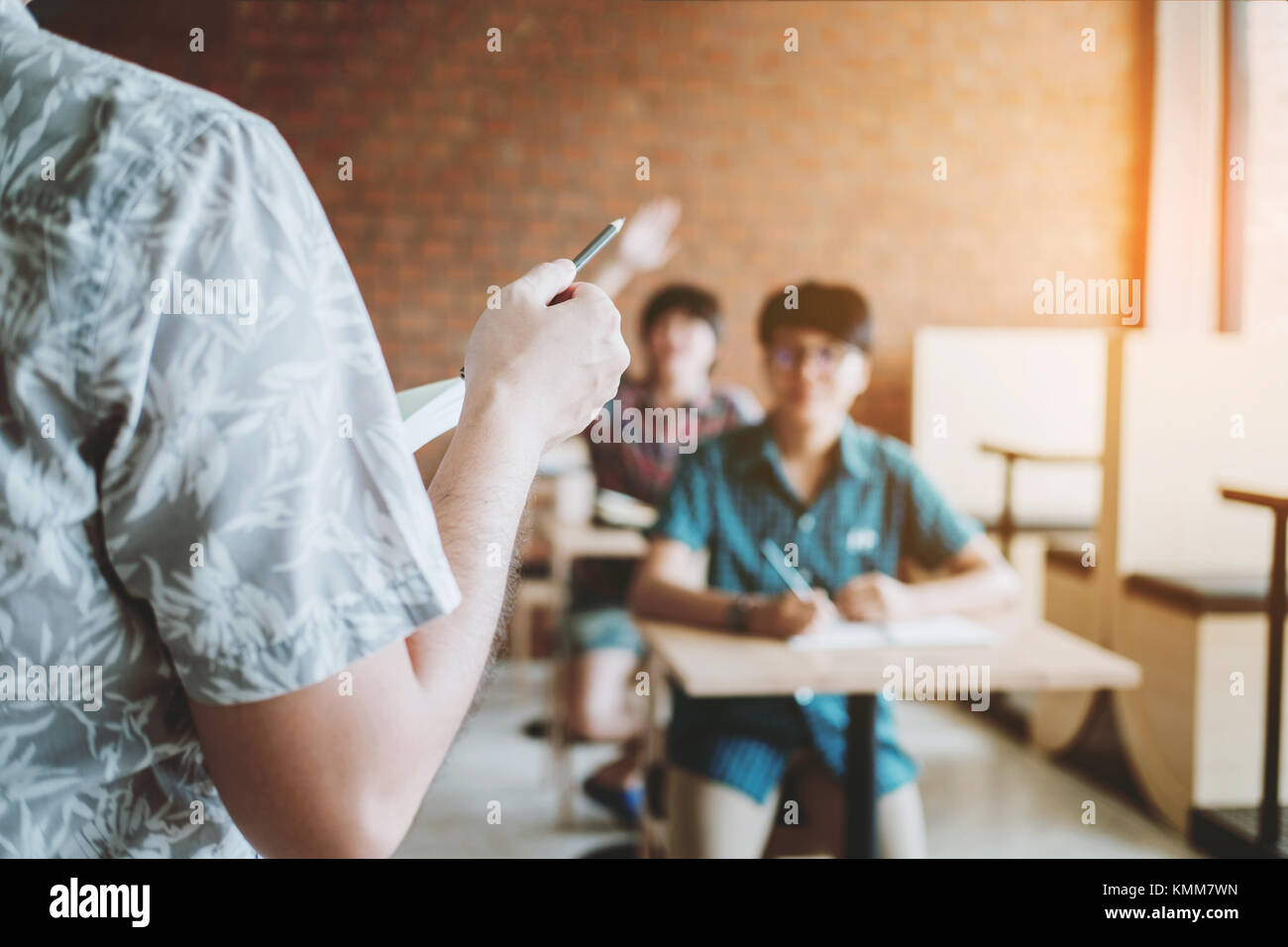 High school teachers give lectures in the classroom. In the afternoon ...