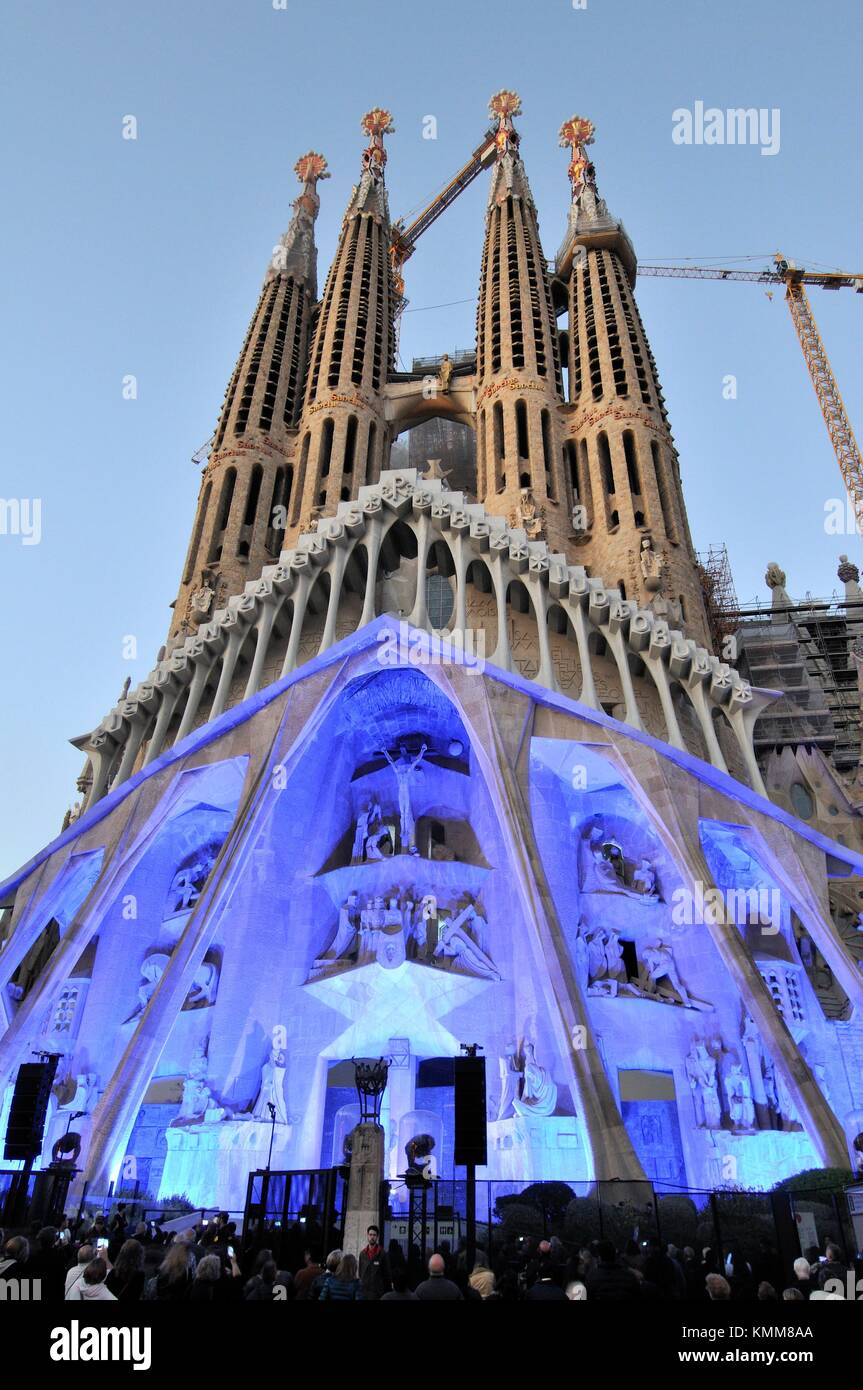 Basilica and Expiatory Church of the Holy Family. Passion façade. Large ...