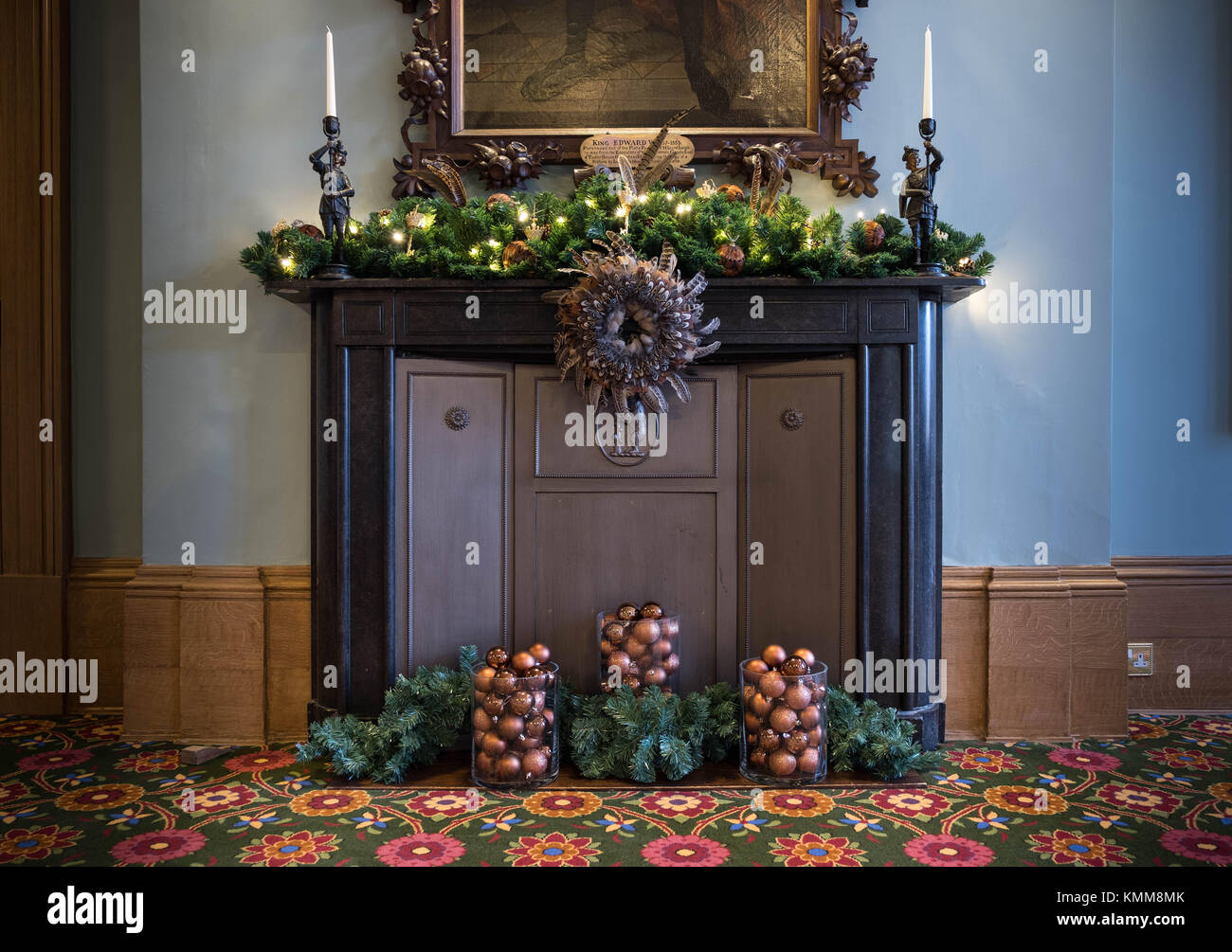 Christmas decorations in an English country house Stock Photo - Alamy