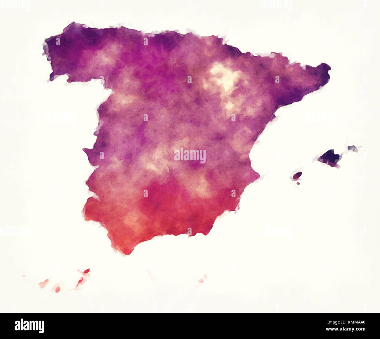 Spain watercolor map in front of a white background Stock Photo - Alamy