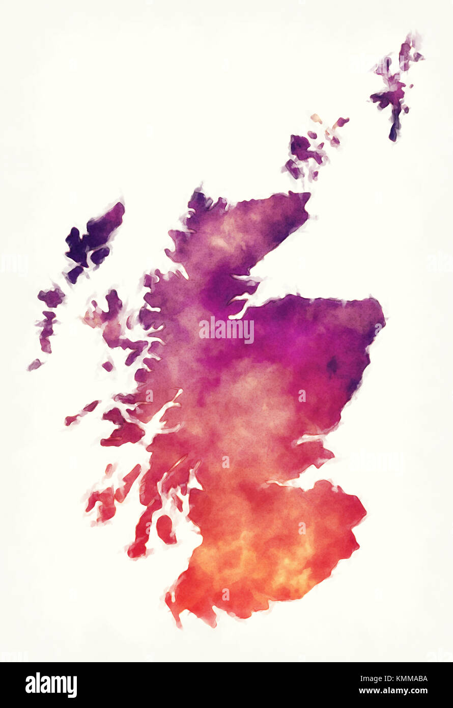Scotland watercolor map in front of a white background Stock Photo - Alamy