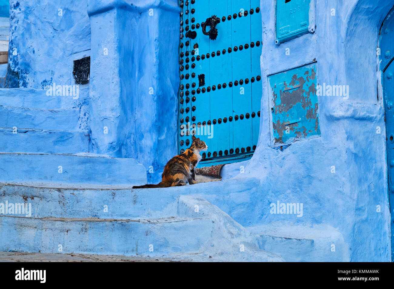 Morocco, Rif area, Chefchaouen (Chaouen) town, the blue city, street ...