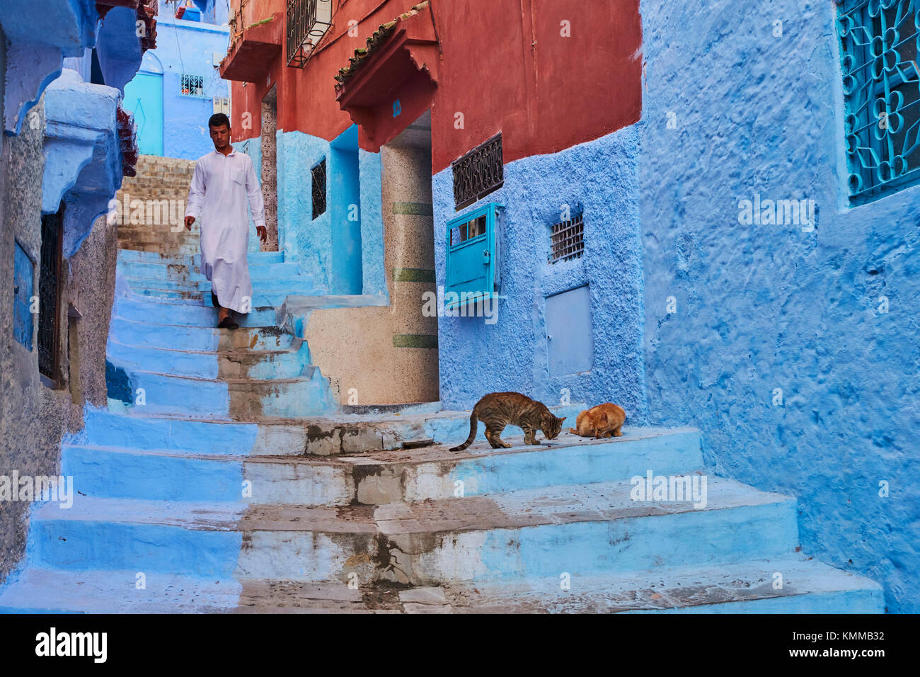 Morocco, Rif area, Chefchaouen (Chaouen) town, the blue city, street ...