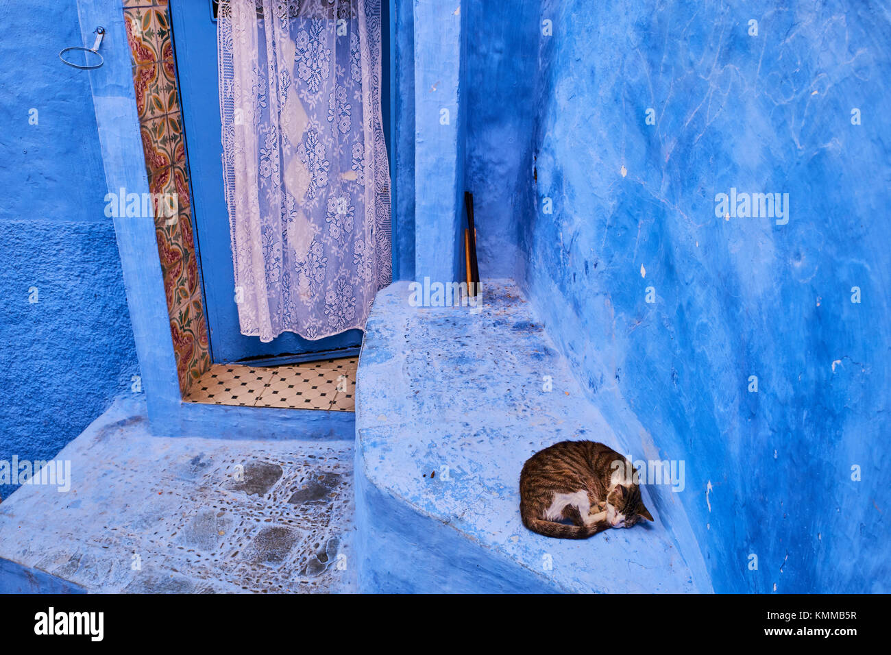 Morocco, Rif area, Chefchaouen (Chaouen) town, the blue city, street ...