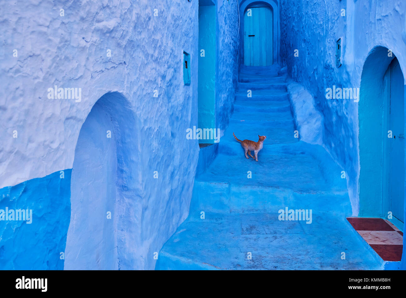 Morocco, Rif area, Chefchaouen (Chaouen) town, the blue city, street ...