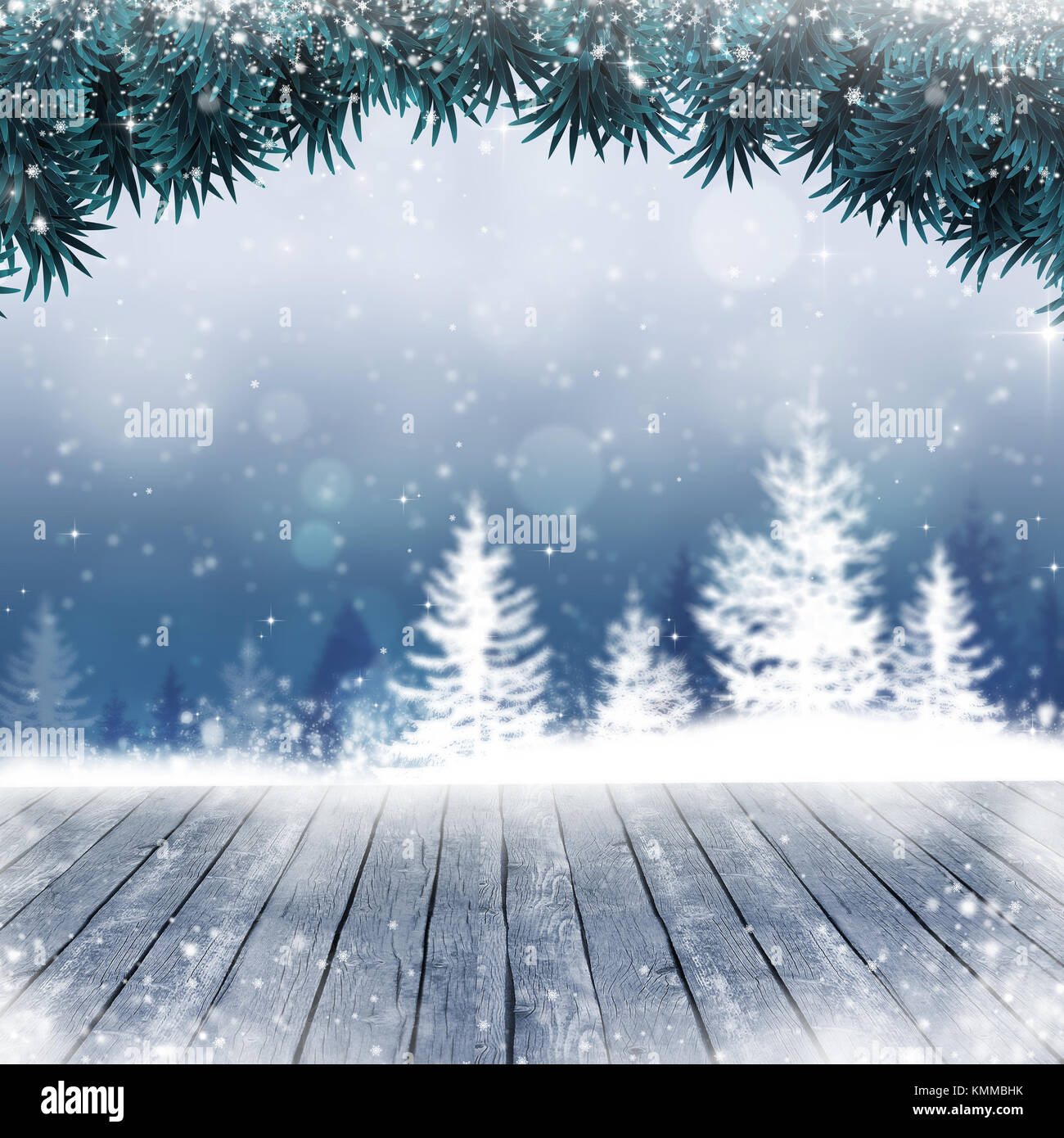 winter snow christmas forest with stars and trees Stock Photo - Alamy