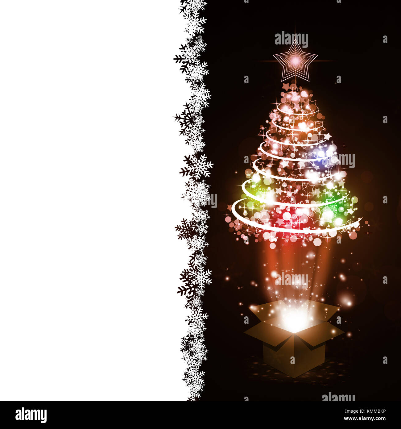 abstract holiday background with magic gift box and xmas tree Stock ...