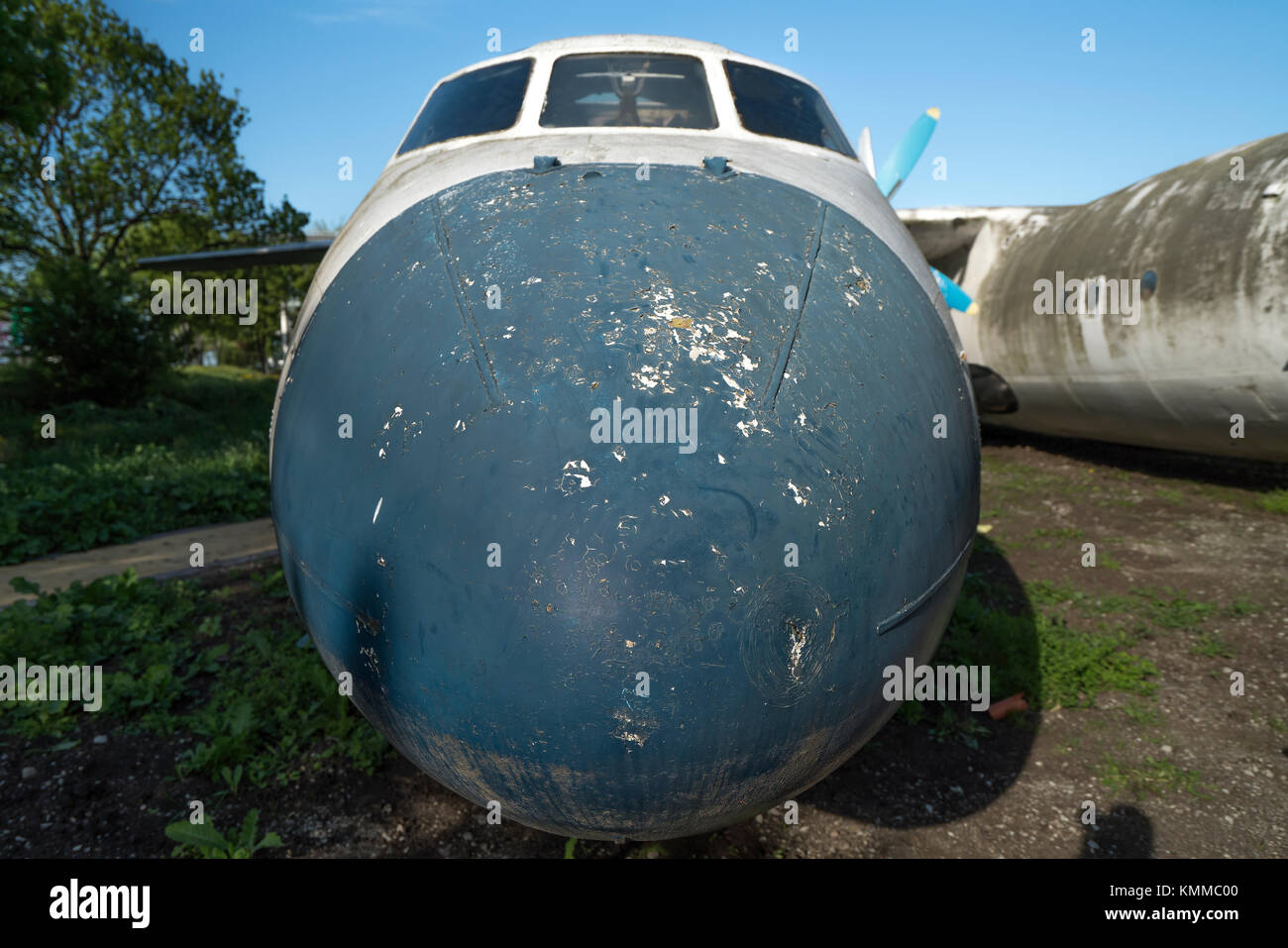 old rusty abandoned airplanes, front close-up view Stock Photo - Alamy