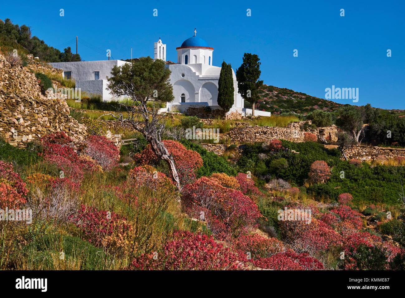 Greece, Cyclades islands, SIfnos, Panagia Poulati monastery Stock Photo ...