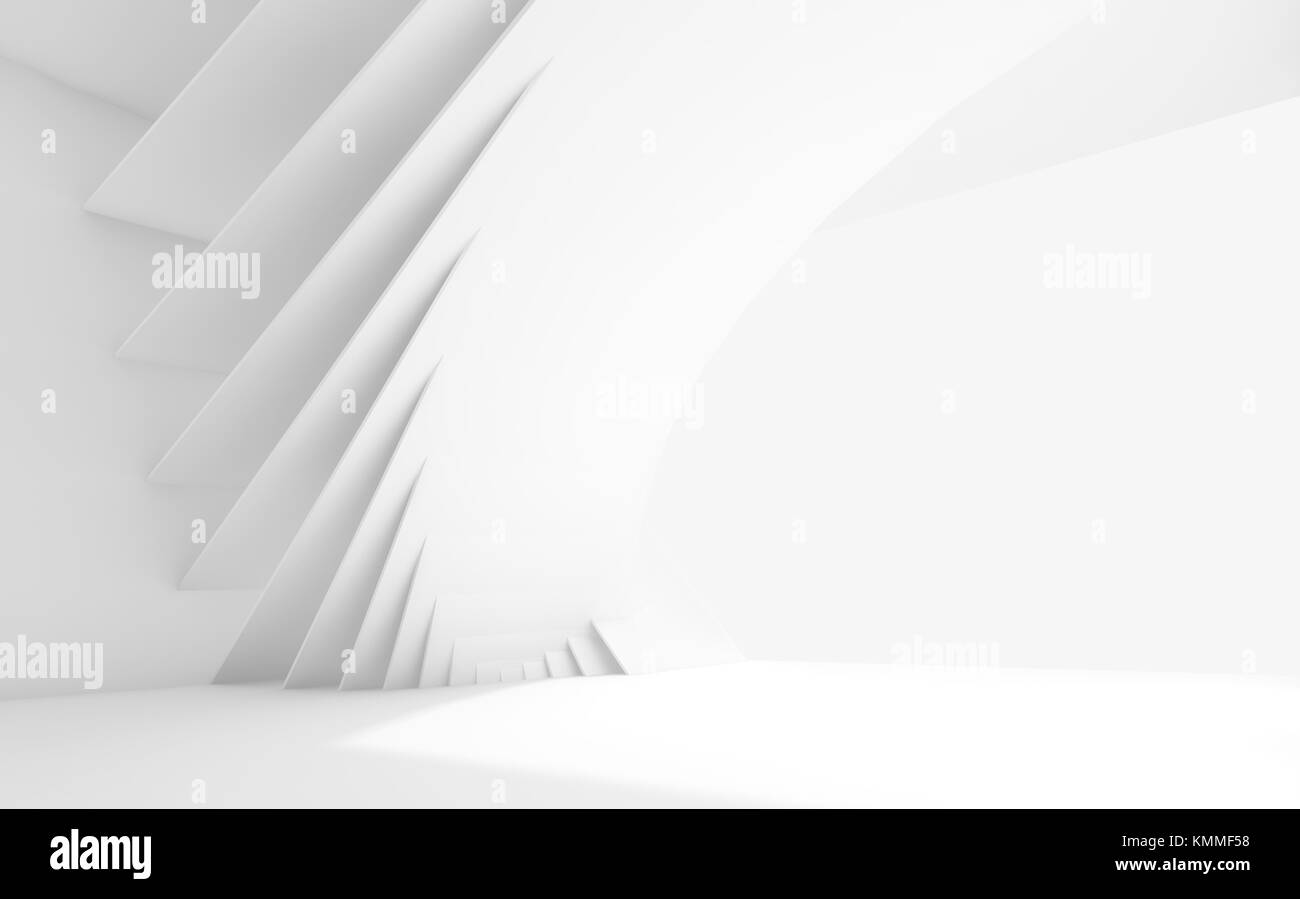 Abstract empty white interior background with geometric installation ...