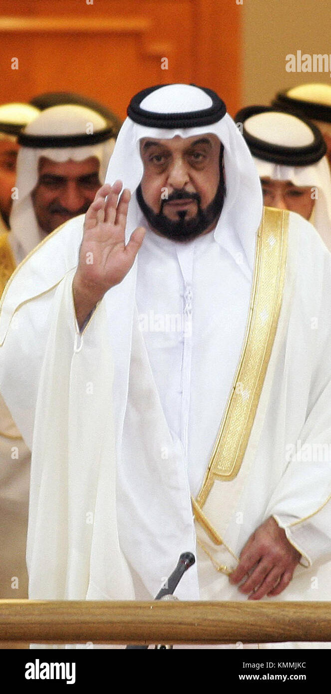 This image features Sheikh Khalifa bin Zayed Al Nahyan, the late ...