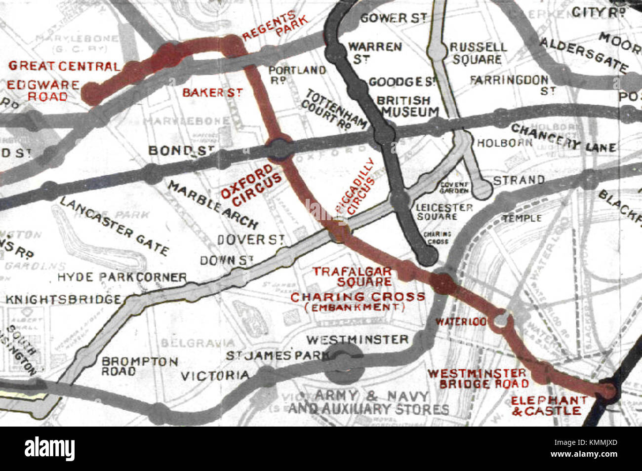 The Bakerloo map from 1908 displays the original layout of the Bakerloo ...