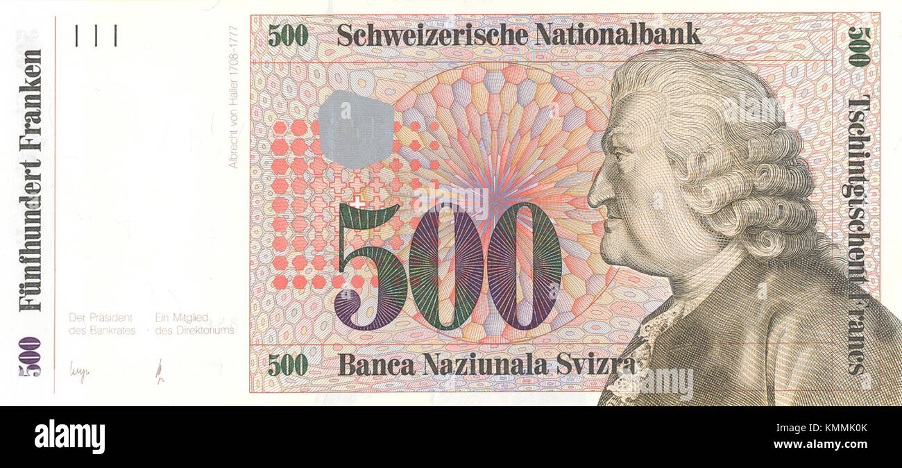 The CHF500 7 is a currency note from Switzerland, featuring prominent ...
