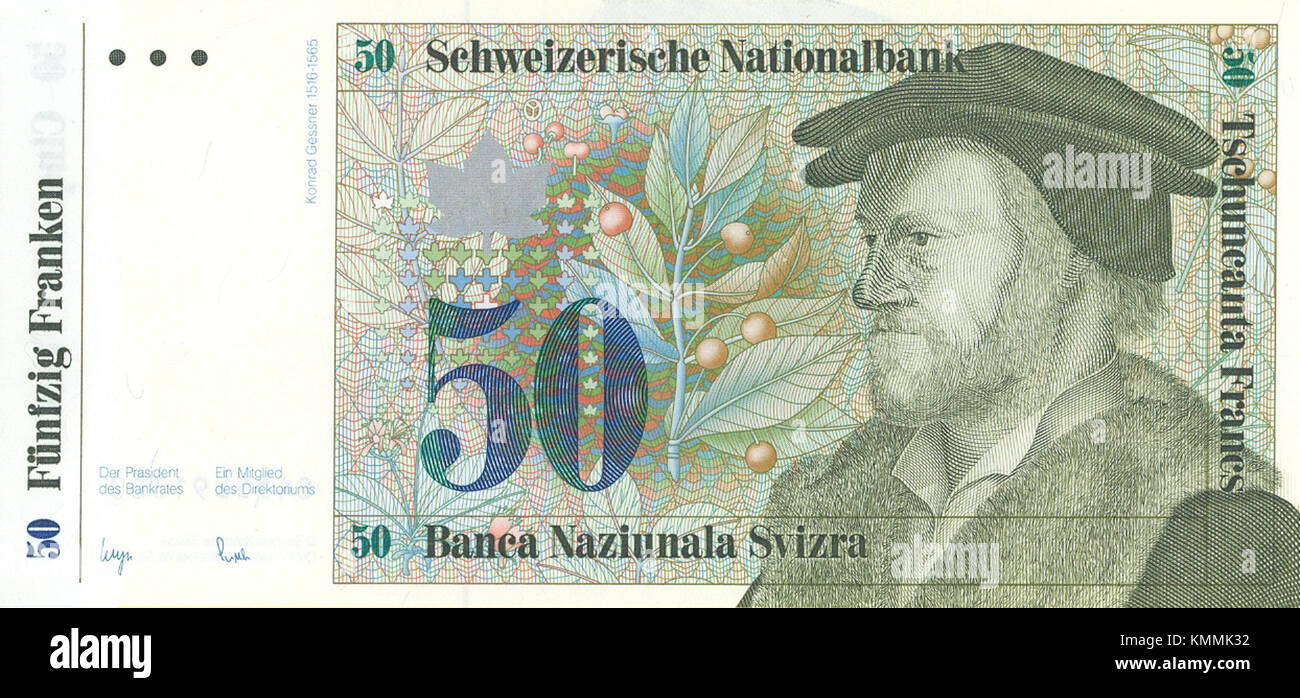 Front of the 50 Swiss Franc banknote, Series 7, featuring Sophie ...