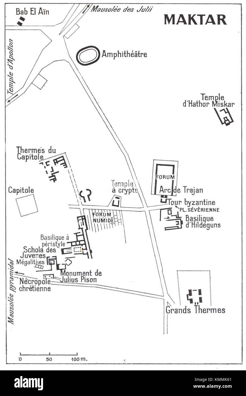 A plan of the ancient ruins of Maktar, an archaeological site in ...