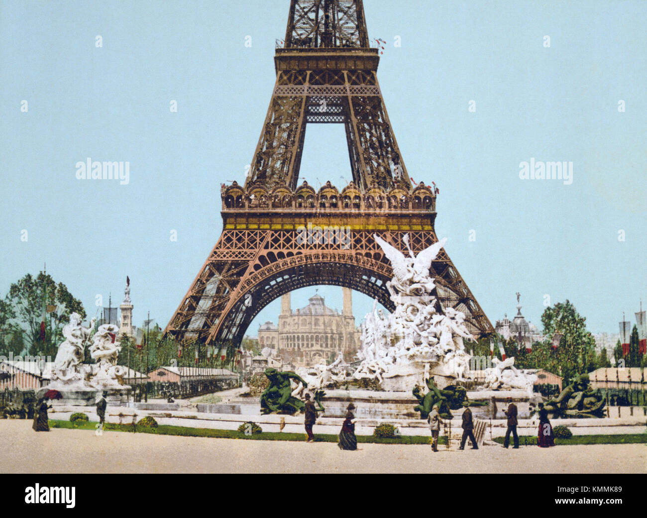 The Eiffel Tower and fountain, featured in the Exposition Universelle ...