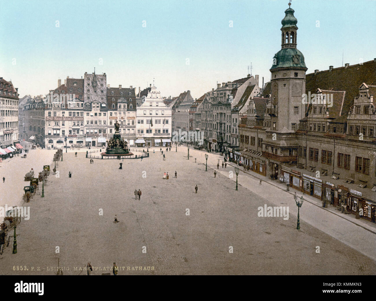 This vintage photograph shows the Marktplatz (Market Square) in Leipzig ...