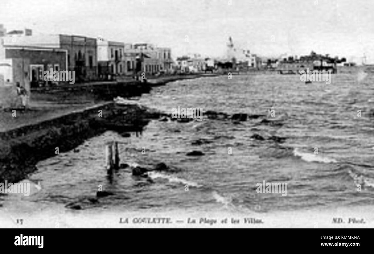 A historical photograph depicting La plage de la Goulette, a popular ...