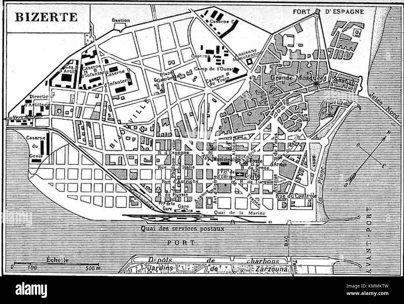This historical map from 1910 details the city plan of Bizerte, Tunisia ...