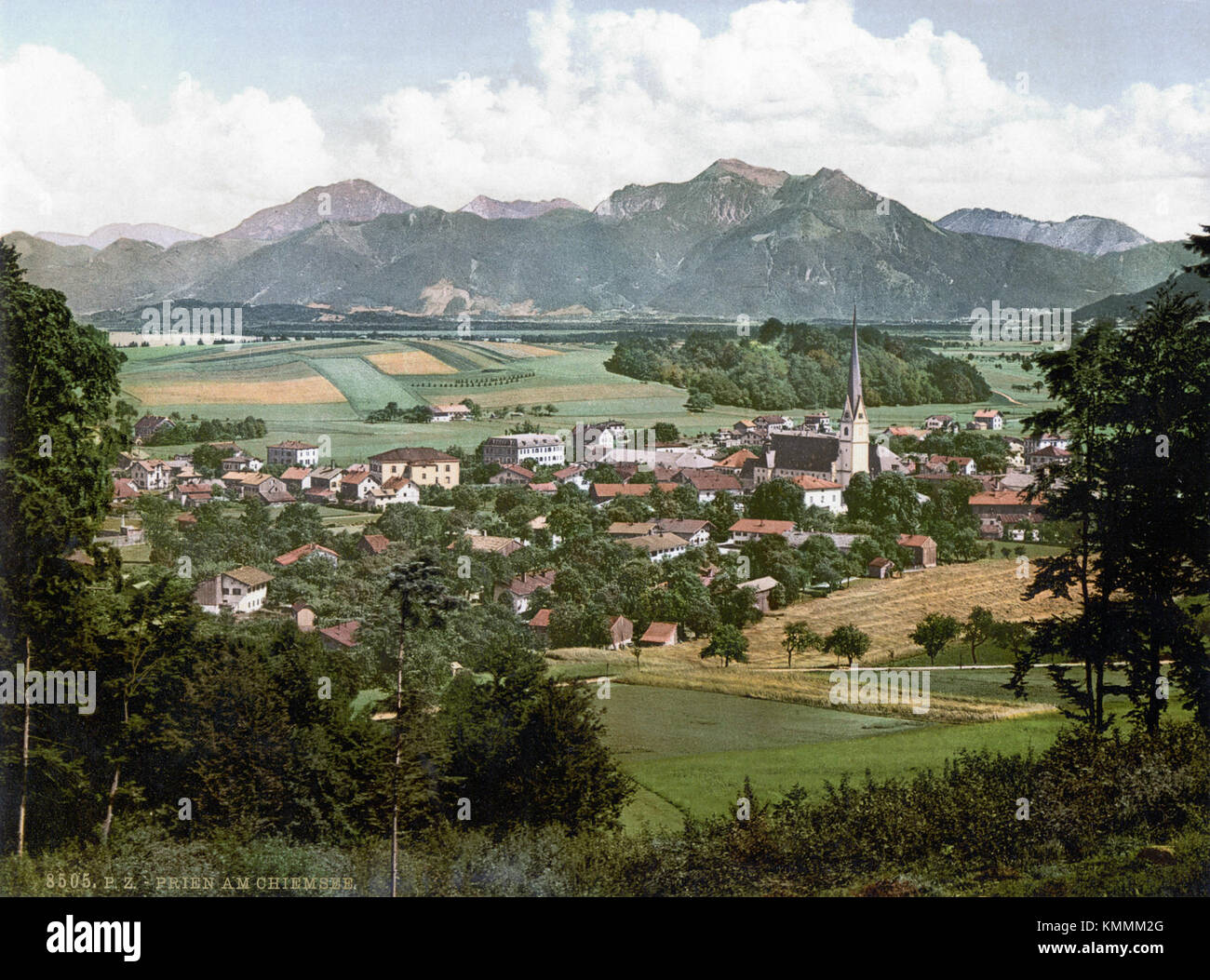 Prien am Chiemsee, a town in Bavaria, Germany, depicted in a historical ...