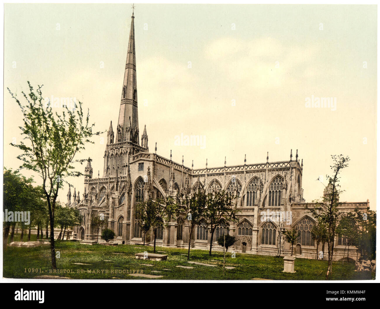 A historic photograph of St. Mary Redcliffe Church in Bristol, England ...