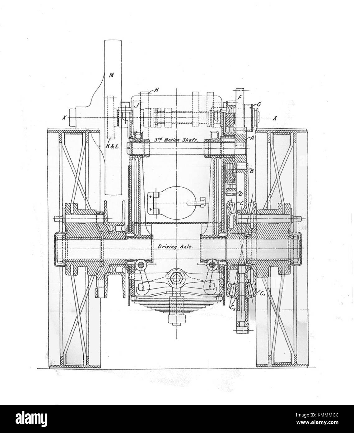 This image depicts a section of a traction engine rear axle used in ...