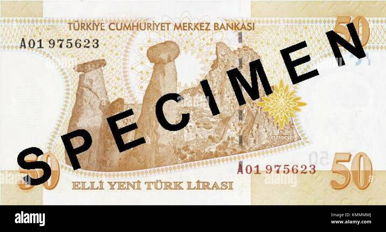 This image depicts the reverse side of the 50 YTL (New Turkish Lira ...